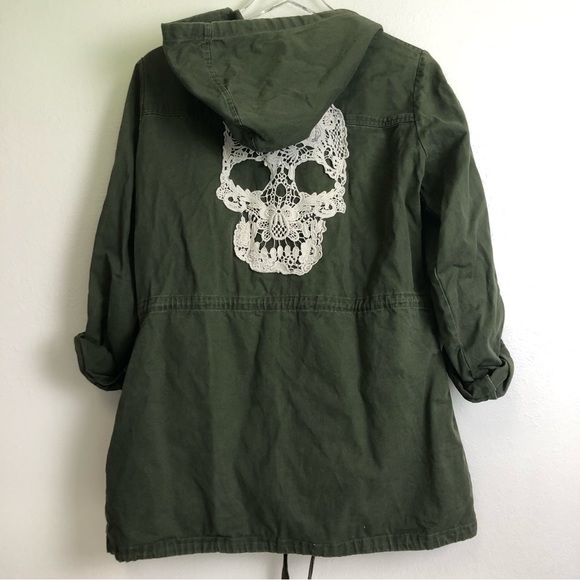 Hot Topic | Jackets & Coats | Hot Topic Embroidered Skull Green Utility ...